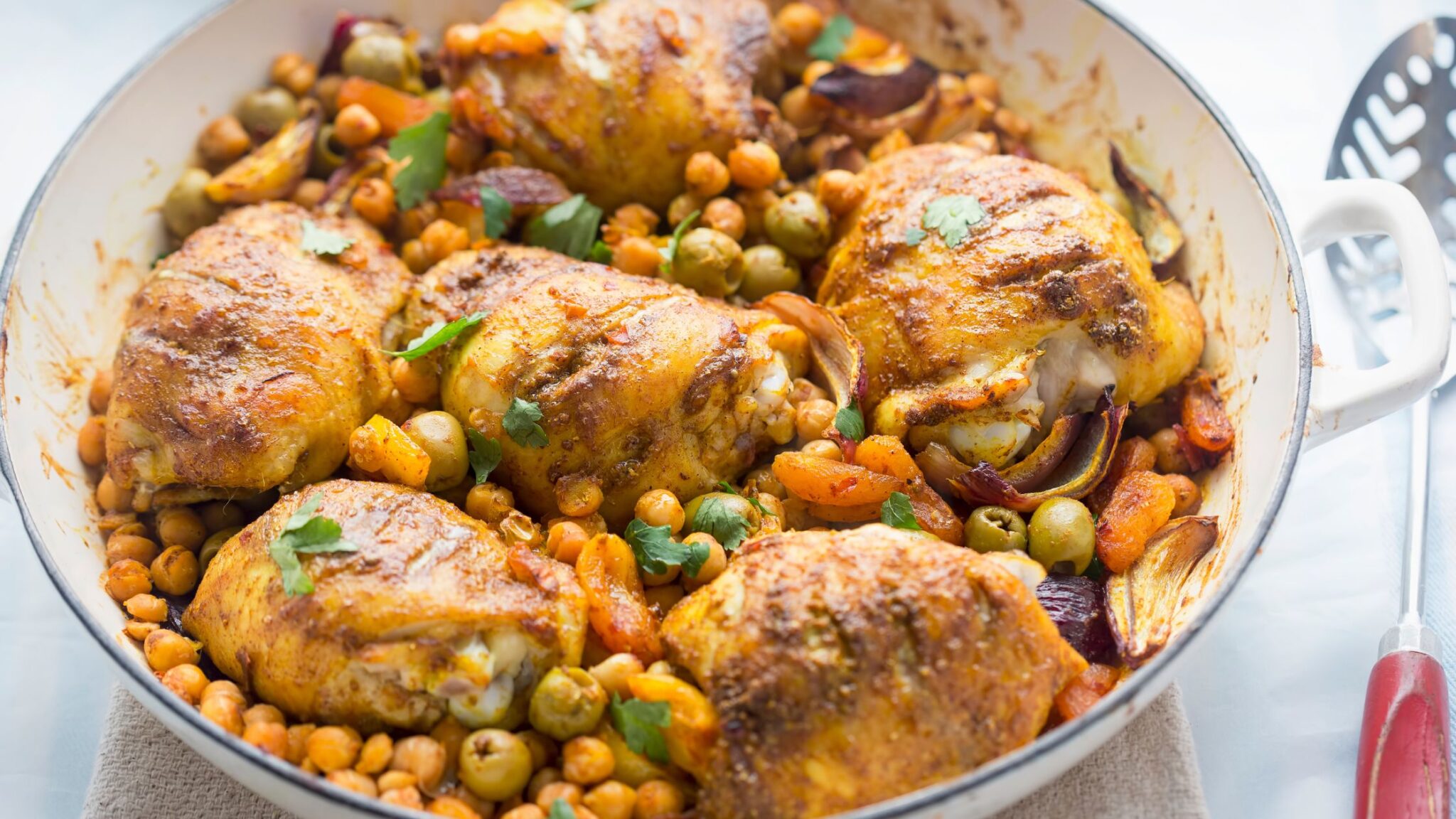 Moroccan Chicken Tagine with Apricots & Chickpeas